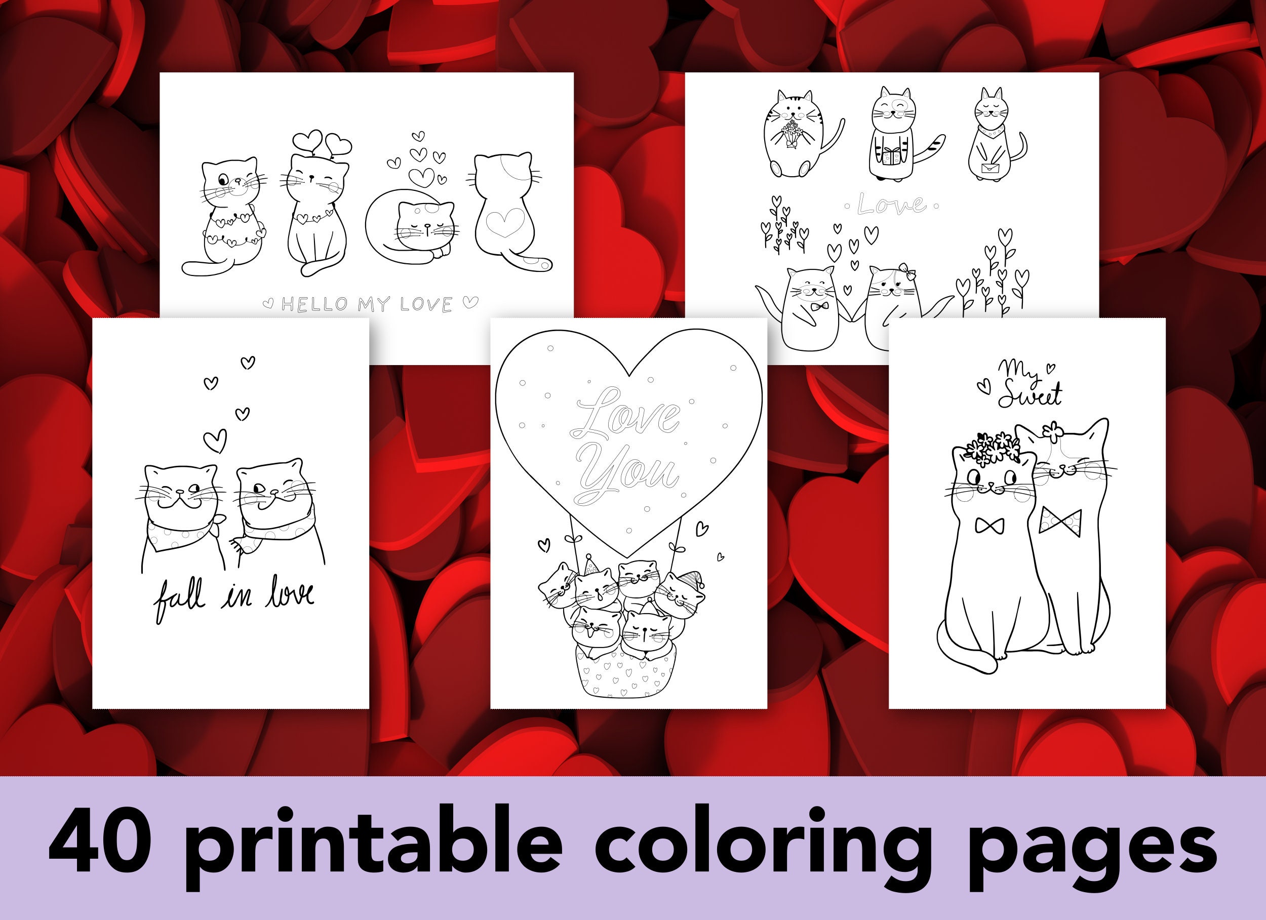 Printable Valentine's Day Coloring Book: Valentine's Cats Coloring ...
