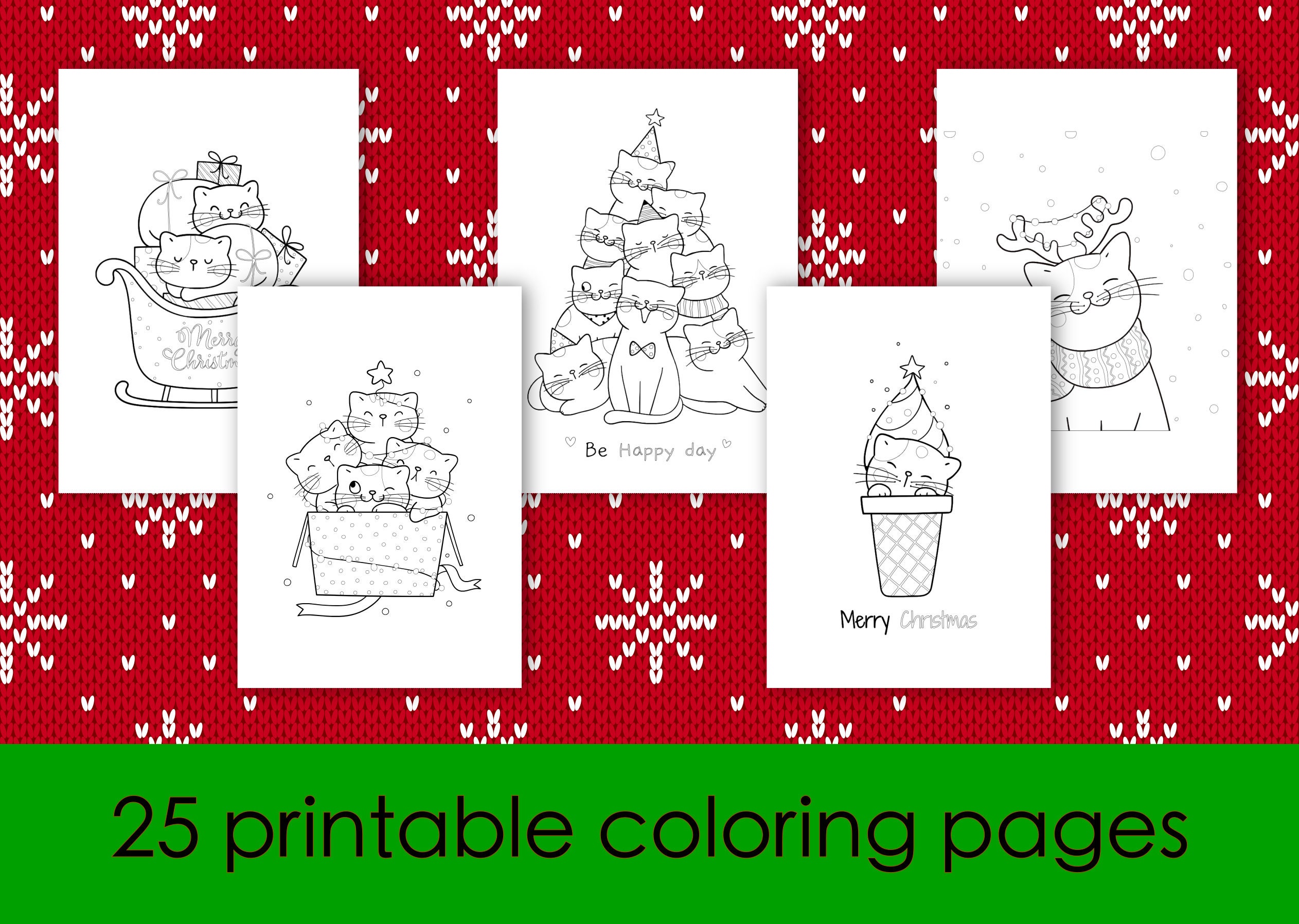 Printable Coloring Book: Christmas Cats Coloring Pages 25 ...