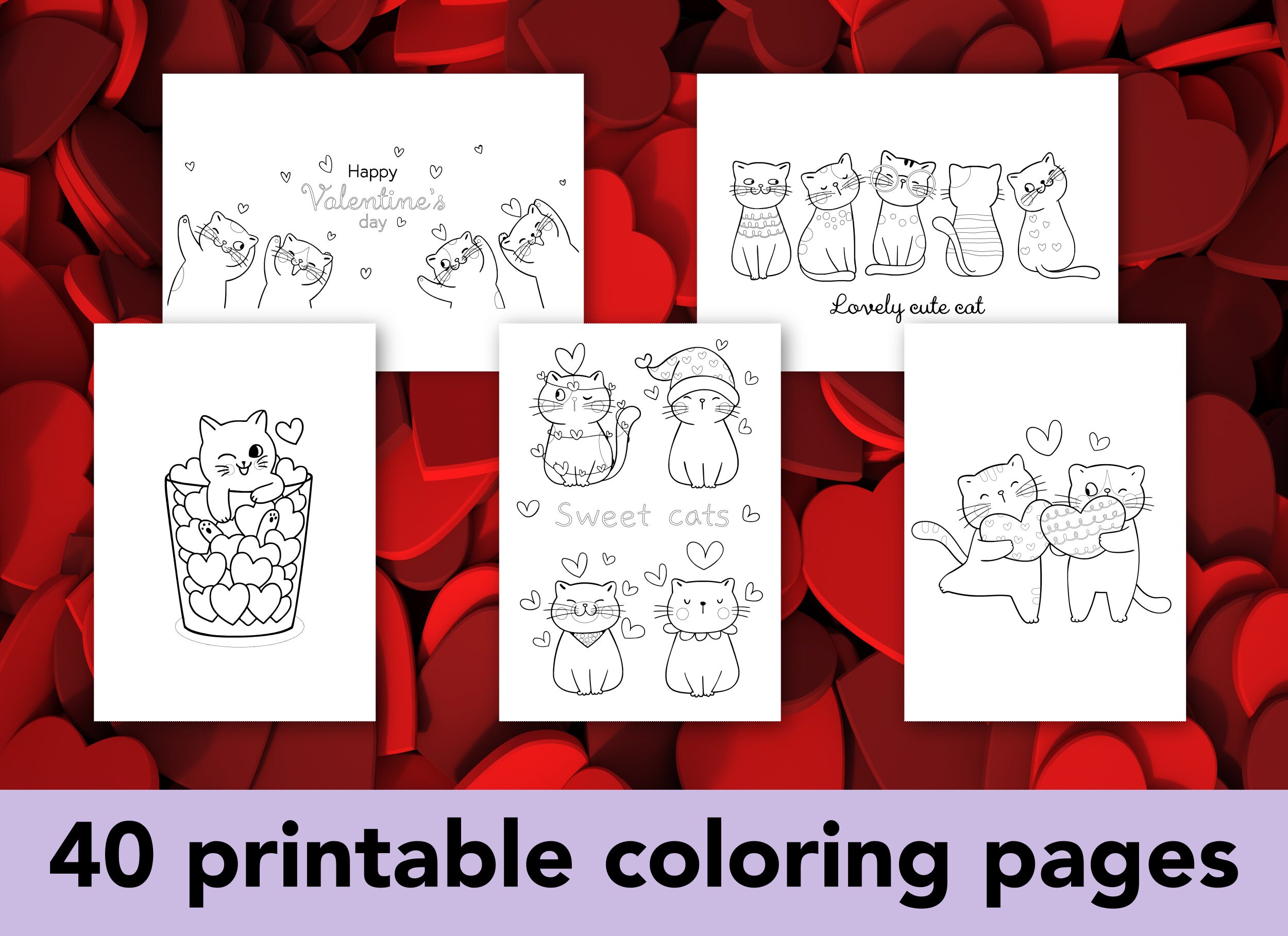 Printable Valentine's Day Coloring Book: Valentine's Cats Coloring ...