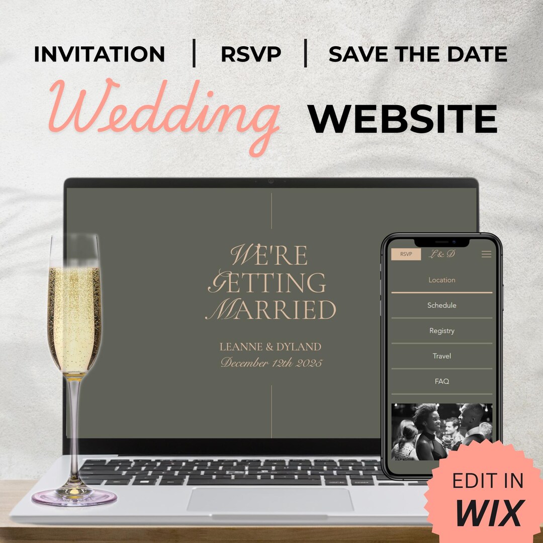 WIX Wedding Website Template Dark Theme | Save the Date | Wedding ...