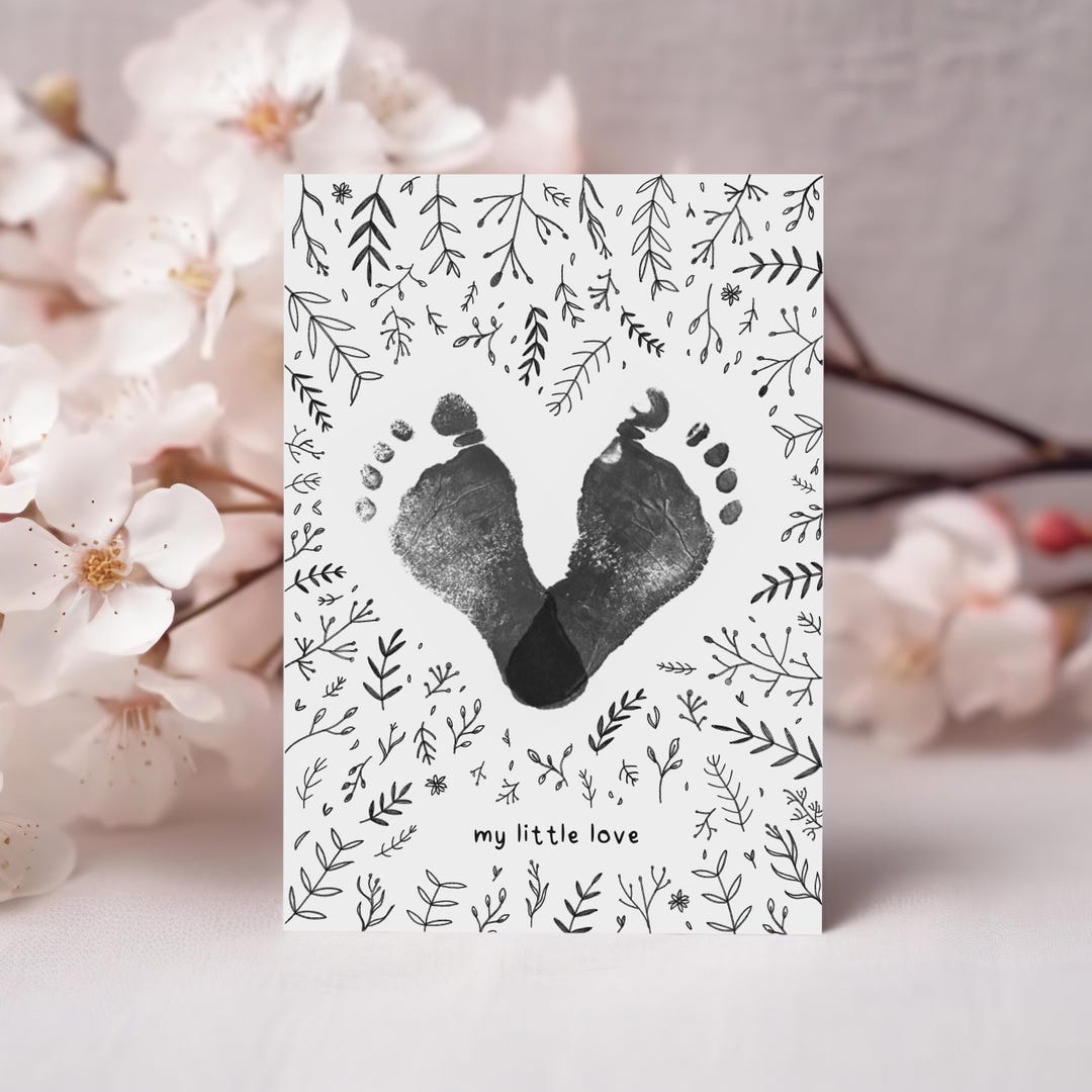 Baby Footprint Boho Heart Card for New Mom | Cute Newborn Valentine's ...