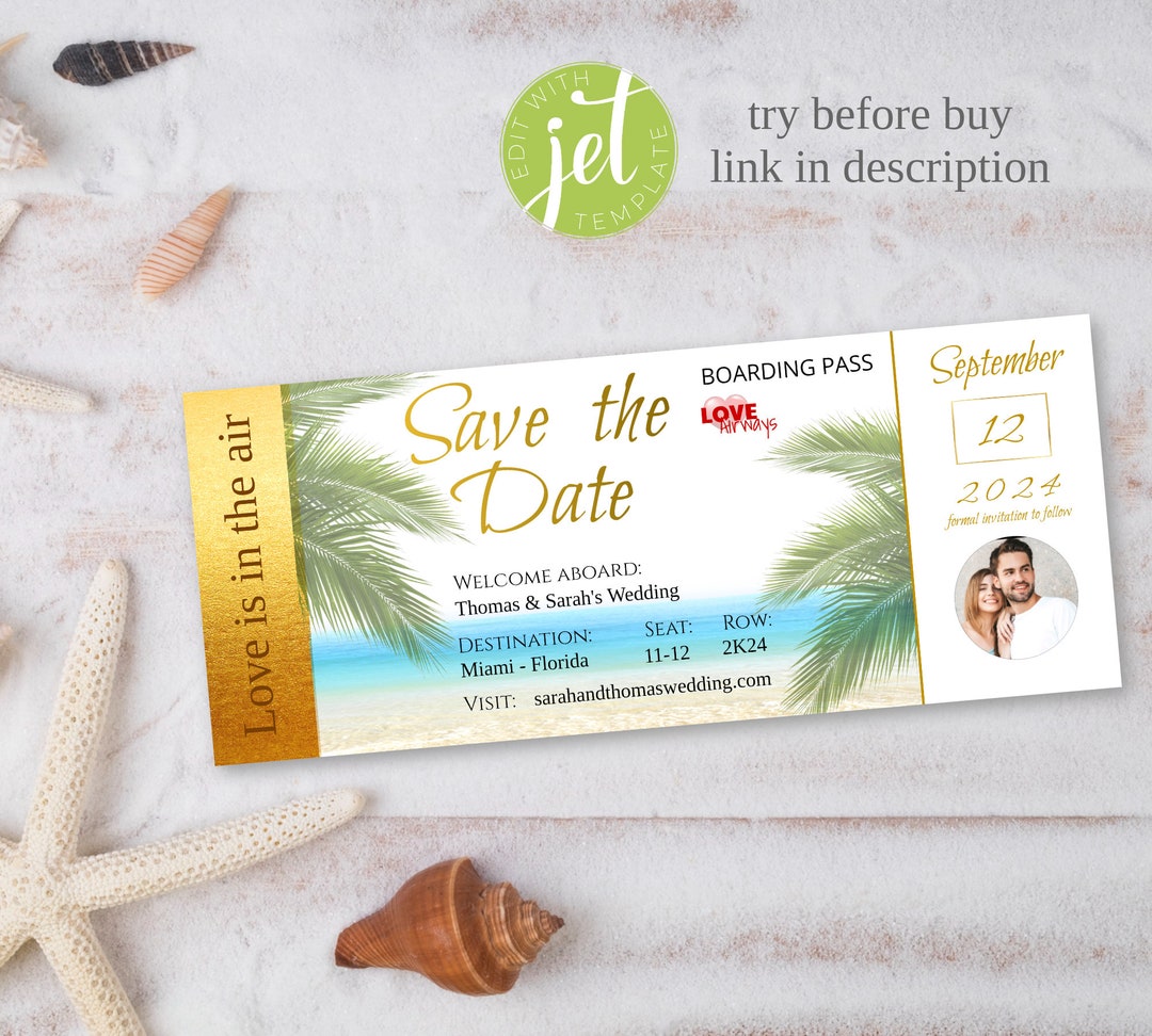 Save the Date Destination Wedding, Boarding Pass Save the Date Template ...