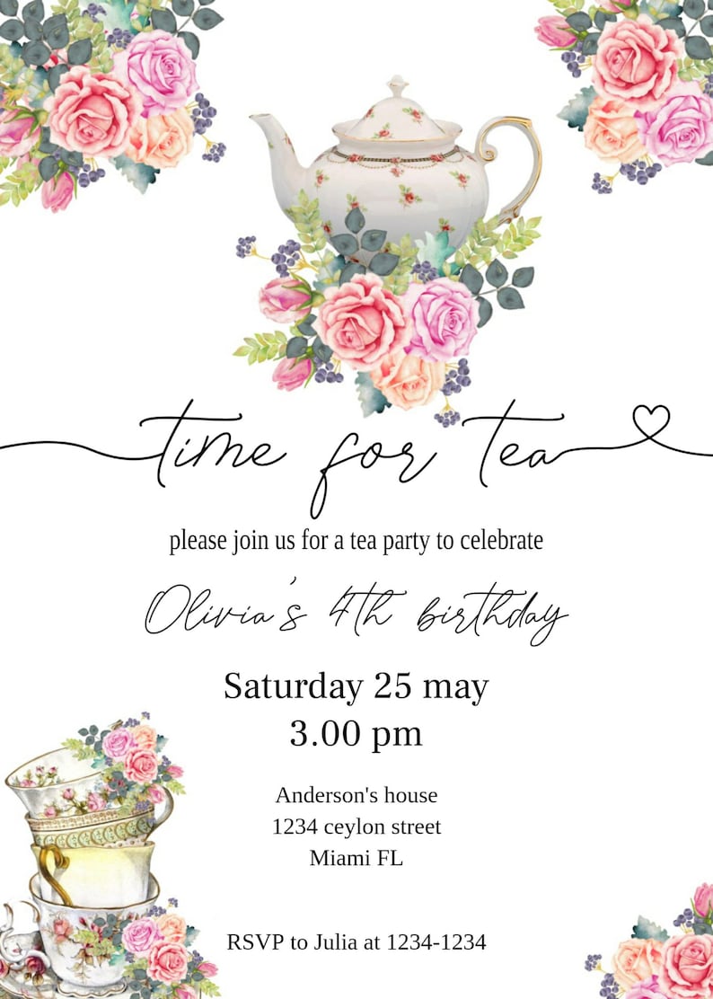 Tea Party Invitation, Tea Birthday Invitation, Tea Party for Any Age ...