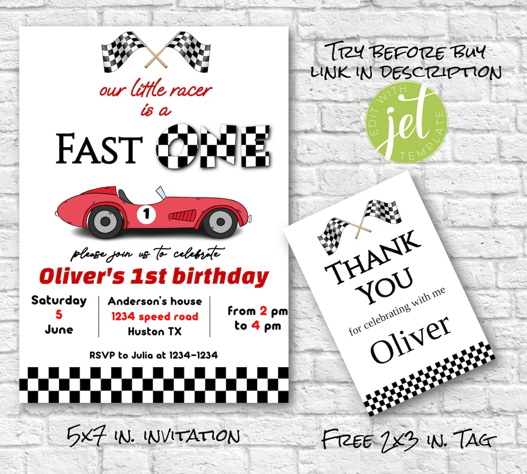 Fast One Invitation, Fast One Birthday, 1st Birthday Party, Race Car ...