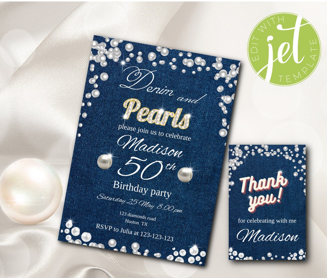 Denim and Pearls Invitation for Any Age, Editable Denim and Pearls ...