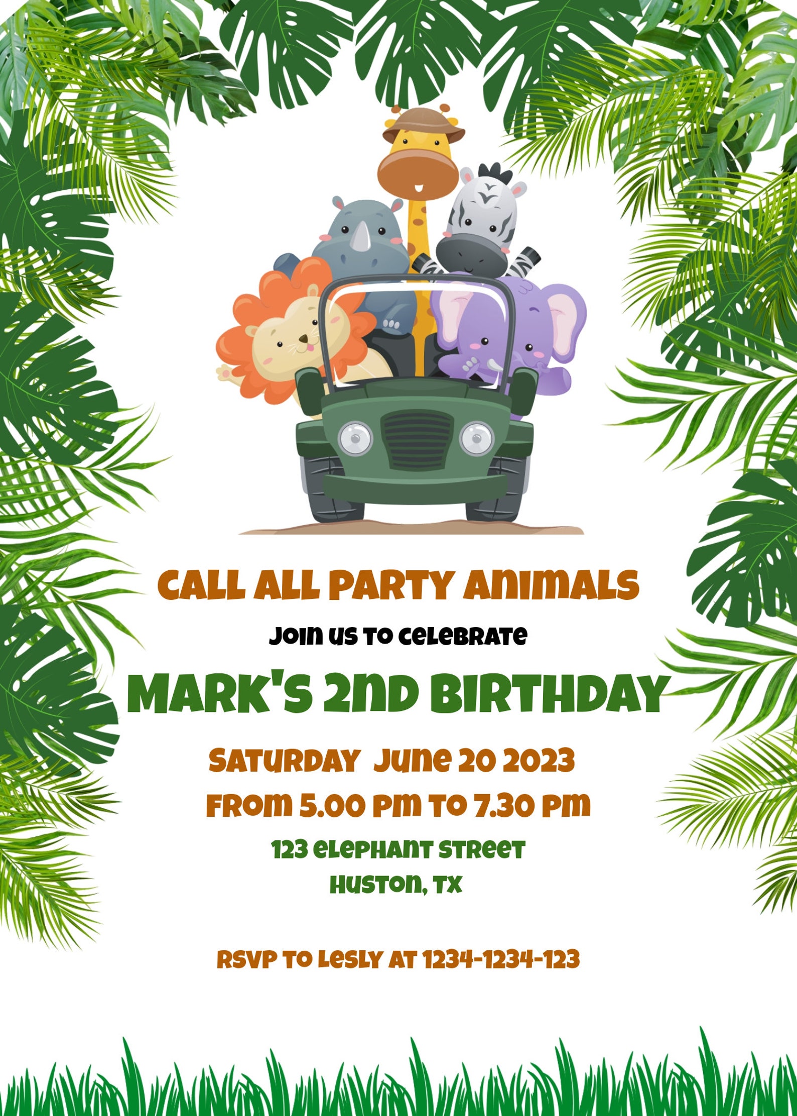 Party Animals Birthday Invitation, Printable Safari Birthday Invitation ...