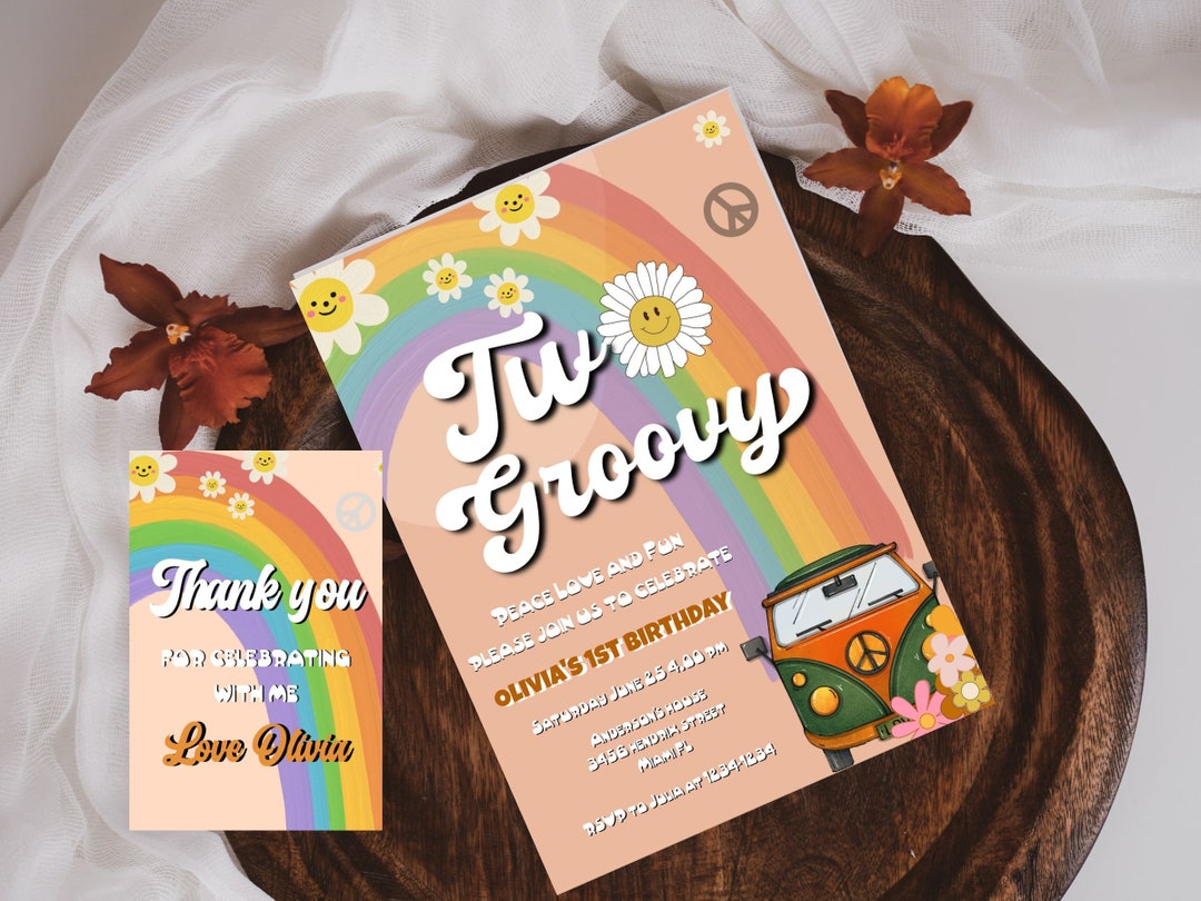 Two Groovy Invitation, Two Groovy Birthday Invitation, Daisy Floral ...