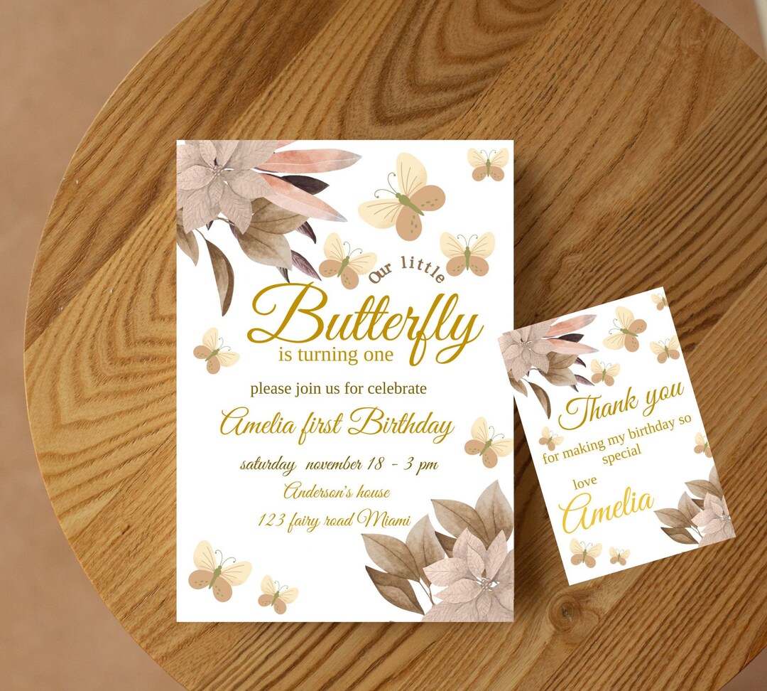 Butterfly Invitation, Butterfly Birthday Invite, Boho Invitation, Retro ...