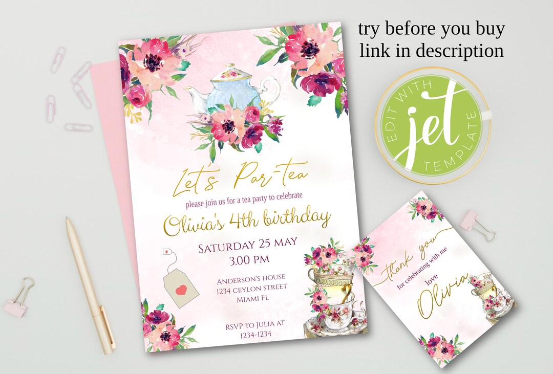 Tea Party Invitation, ,tea Invitation for Any Age , Let's Par-tea ...