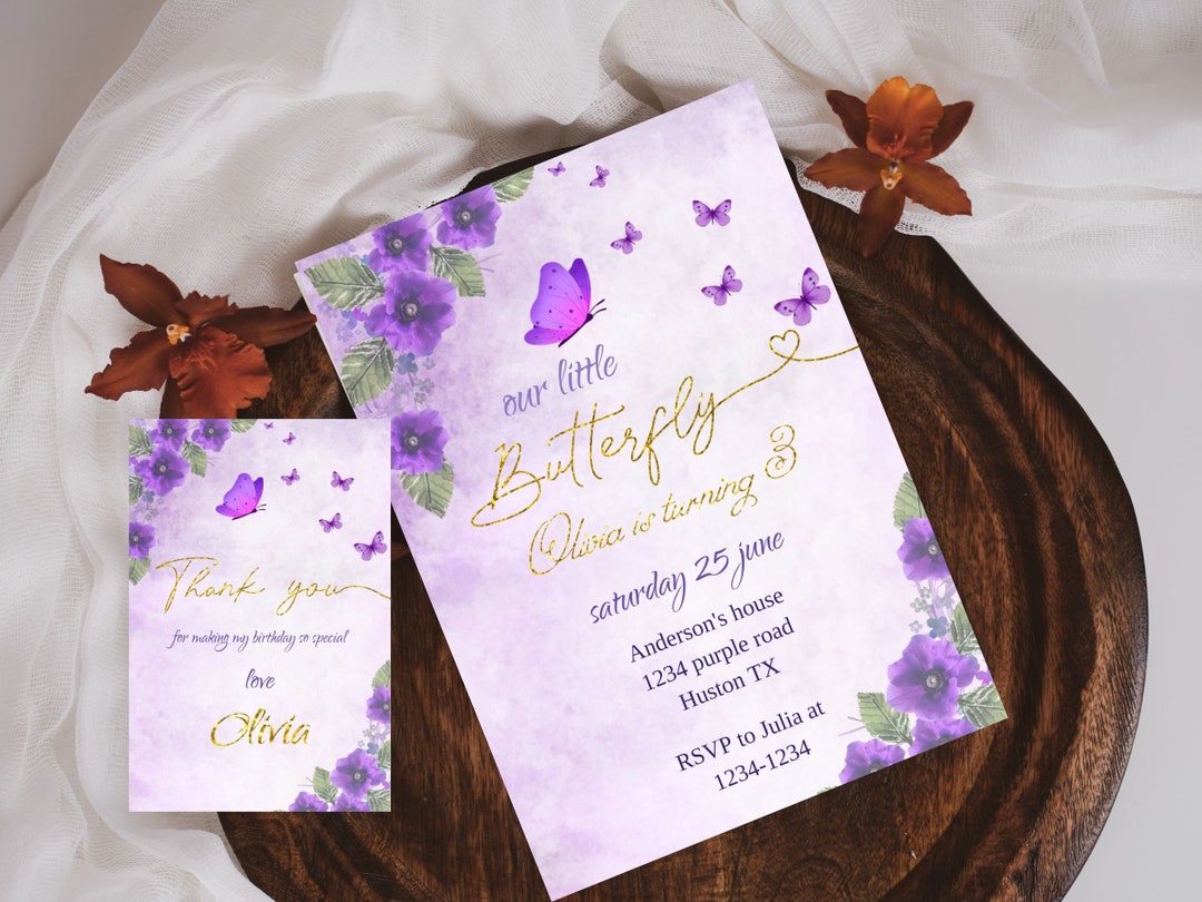Purple Butterfly Birthday Invitation, Butterfly Invitation,party ...