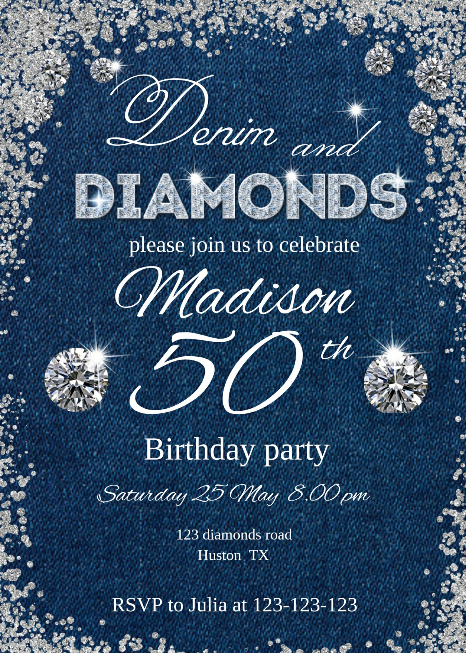Denim and Diamonds Invitation for Any Age, Editable Denim and Diamonds ...