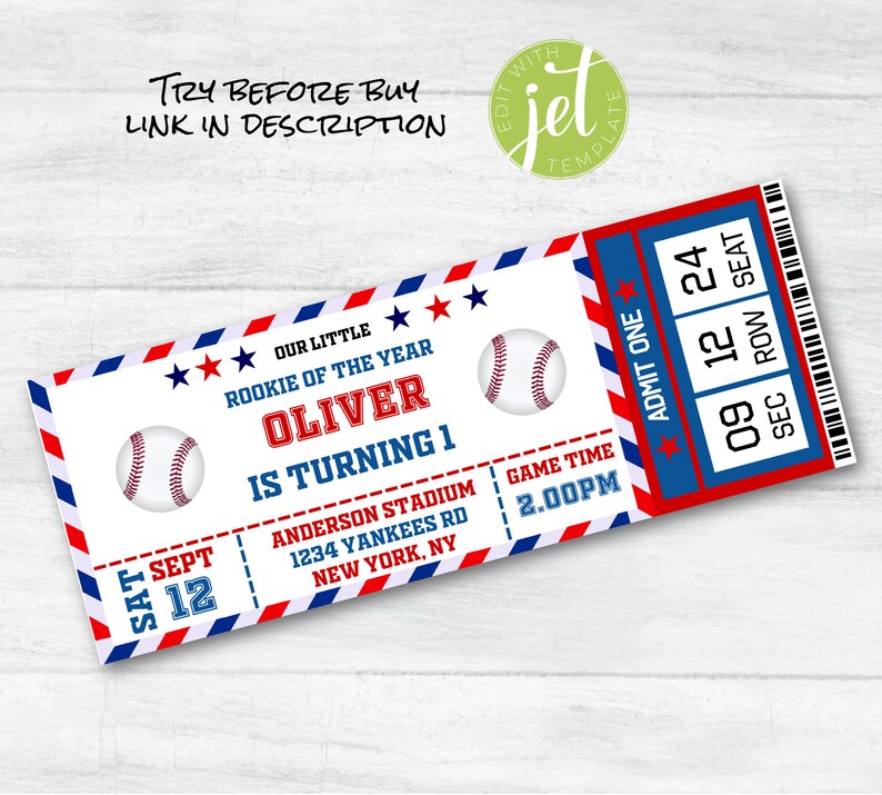 Baseball Ticket Invitation, Sports Ticket Invitation, Rookie of the ...