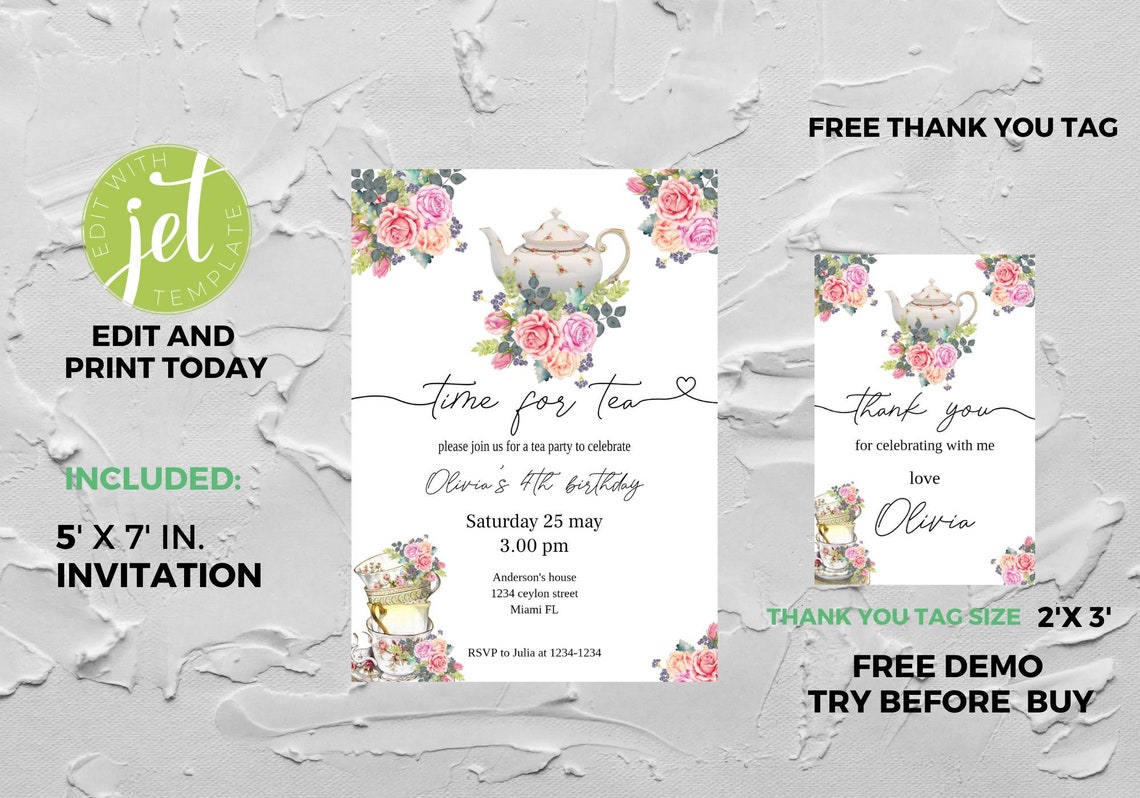 Tea Party Invitation, Tea Birthday Invitation, Tea Party for Any Age ...