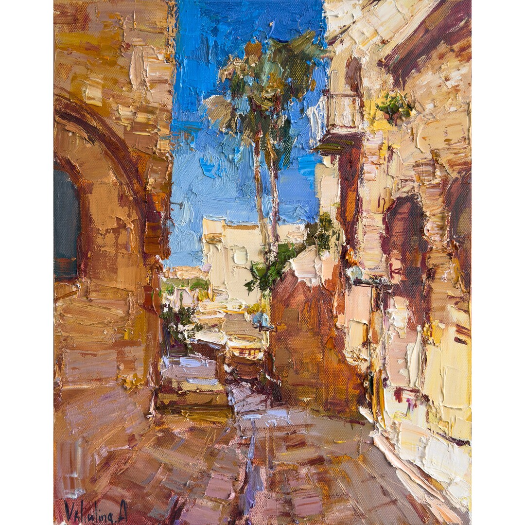 Old Jaffa Original Oil Painting Israel Landscape Impasto Painting by ...