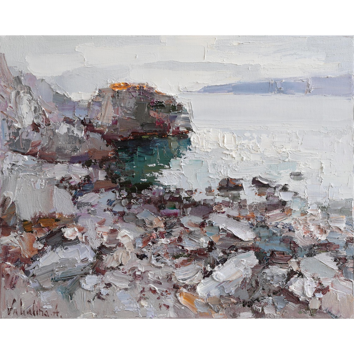 Seashore, Original Oil Seascape Impasto Painting, Coastal Impressionist ...
