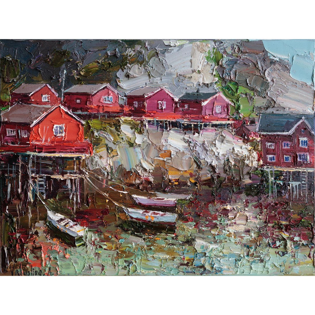 Fishing Village in Lofoten, Norway - Impasto Original Painting, Norway ...