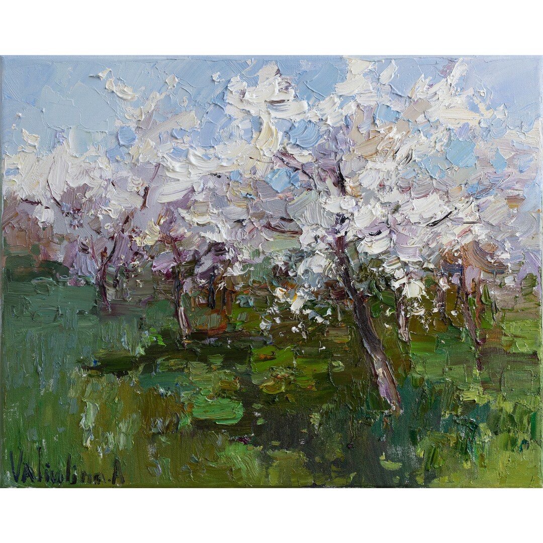Flowering Trees - Original Oil Painting, Impasto Painting, Textured ...