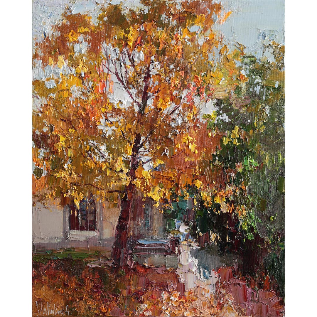 Autumn Tree - Landscape Painting Original Oil Impasto Autumn Tree ...
