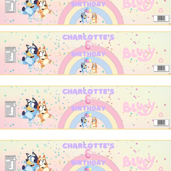 Water Bottle Label Bluey - Etsy