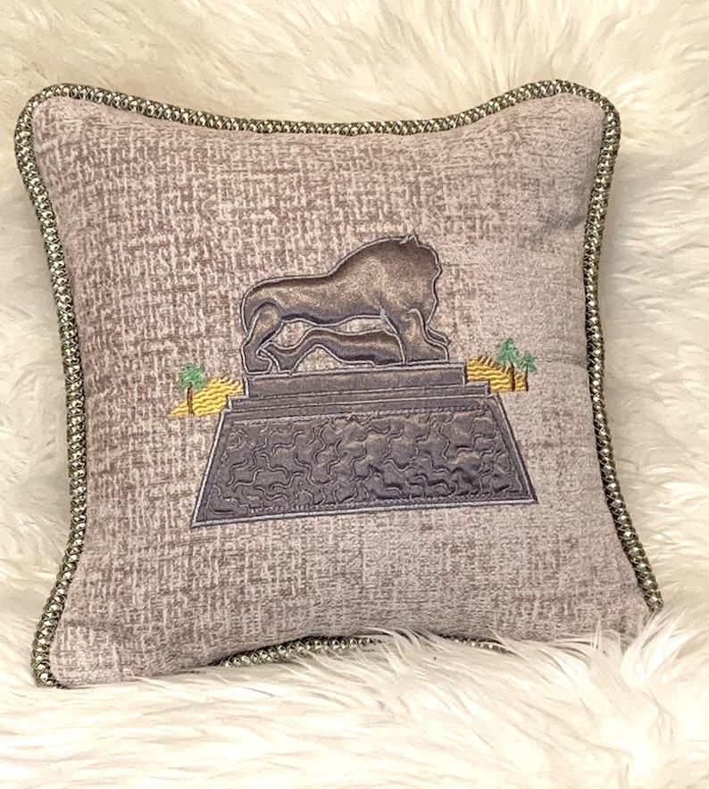 Hand-embroidered Babel's Lion Cushion Cover - Historical Babylonian ...