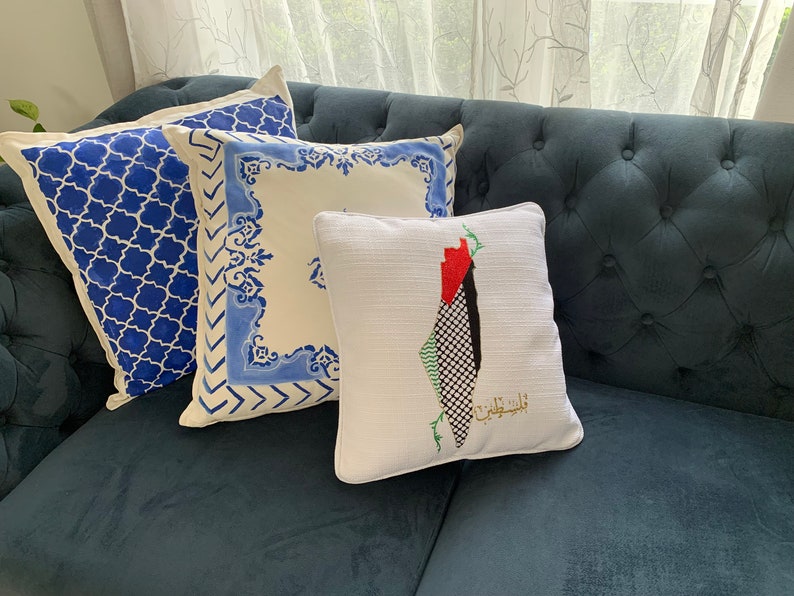 Handcrafted Palestine Map Embroidered Cushion Cover Authentic ...