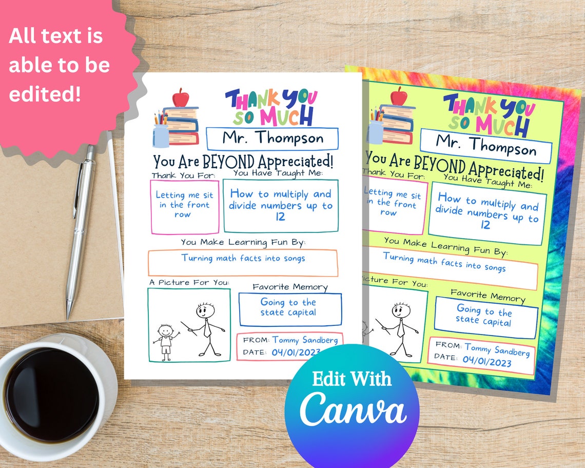 Teacher Appreciation Week, All About My Teacher Fill in Blank Printable ...