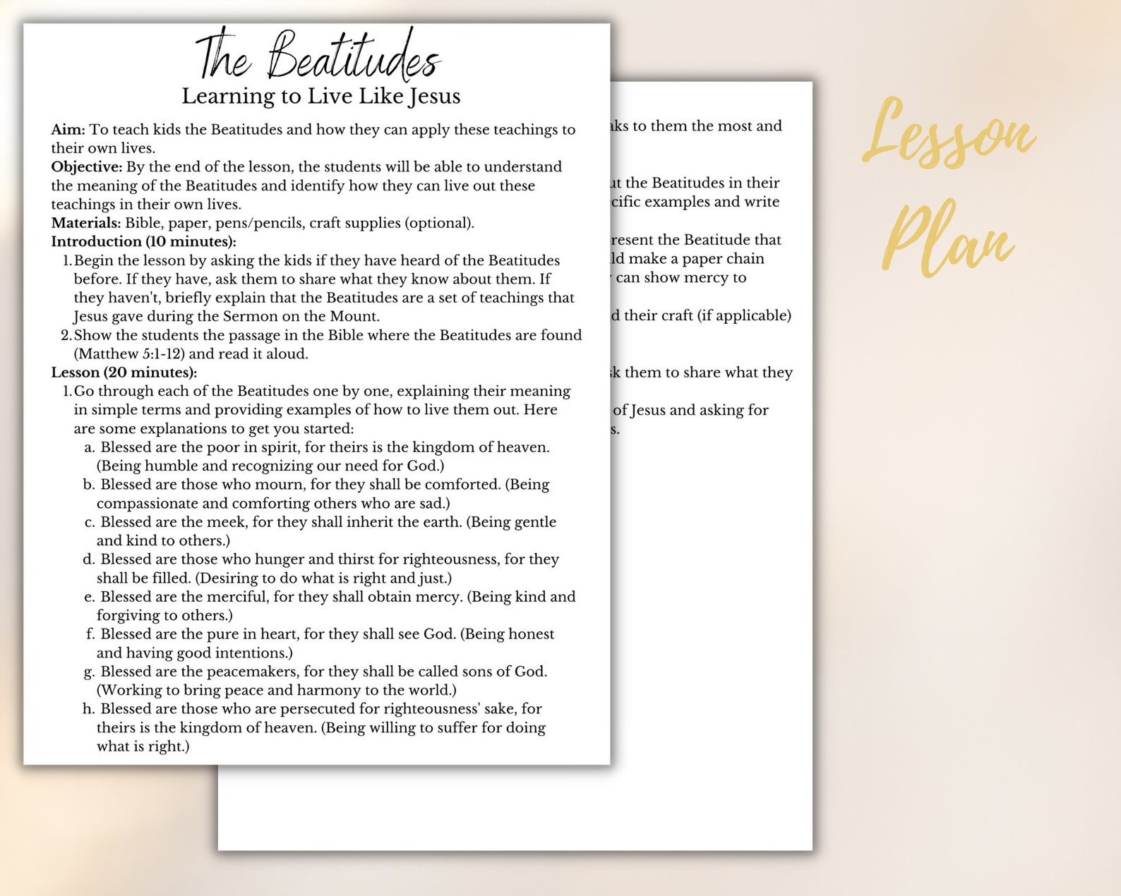 Beatitudes Lesson Plan for Children | Sunday School Worksheets | Church ...