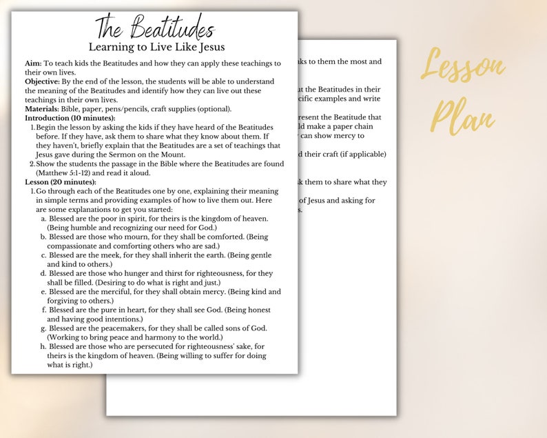 Beatitudes Lesson Plan for Children | Sunday School Worksheets | Church ...