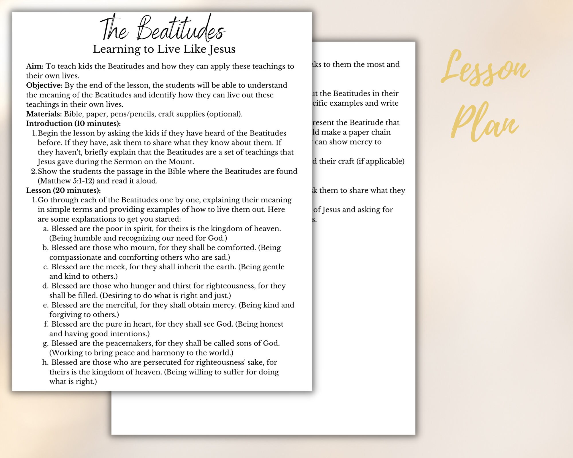 Beatitudes Lesson Plan for Children | Sunday School Worksheets | Church ...