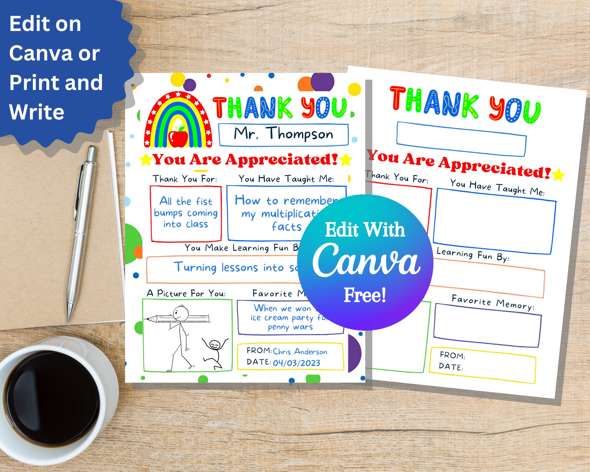 Teacher Appreciation Week, All About My Teacher Rainbow Fill in Blank ...