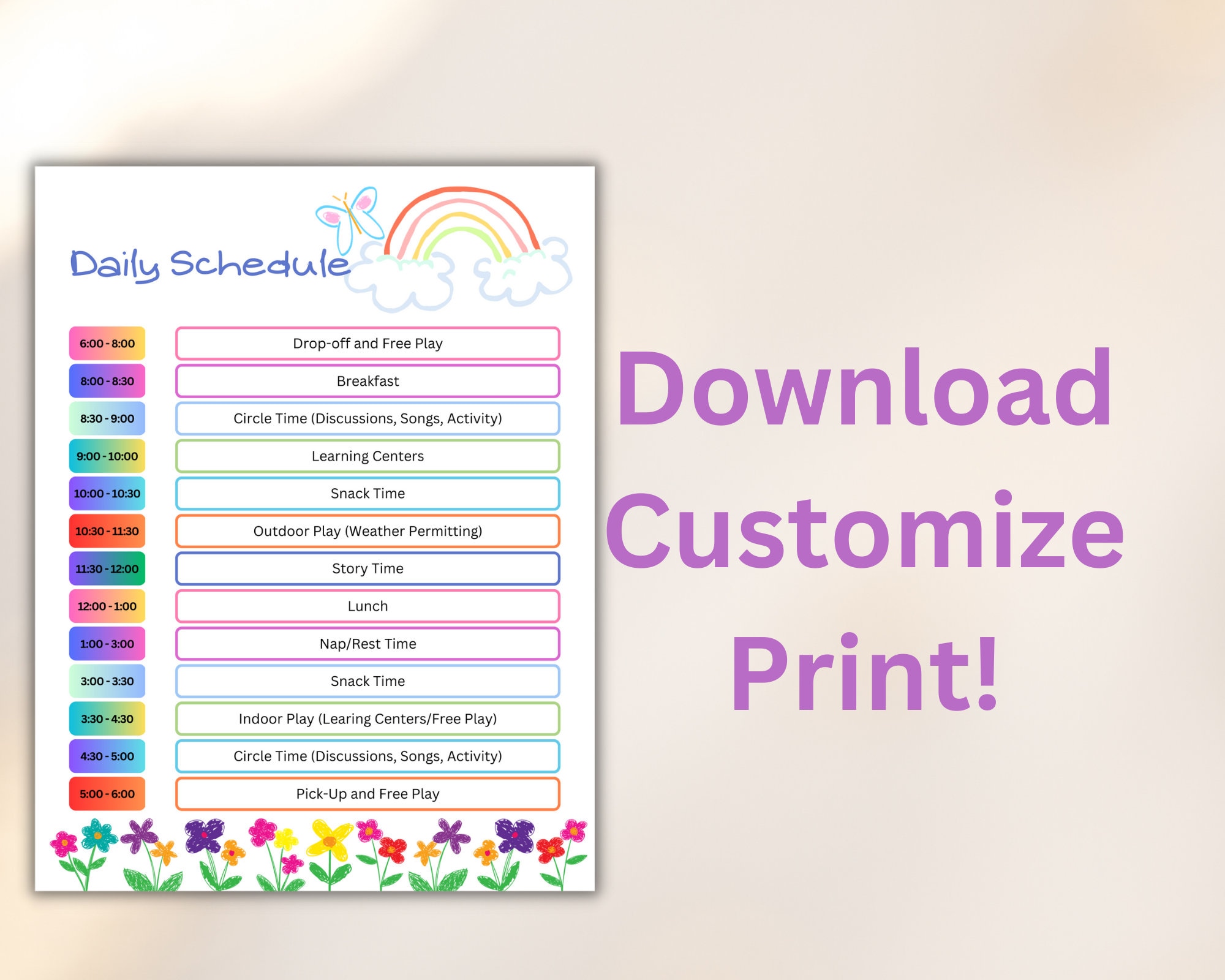Daycare Daily Schedule Customizable Template | Daycare Forms | Daycare ...