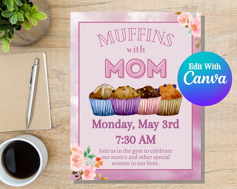Muffins With Mom Flyer Editable Template | PTO Forms - Etsy