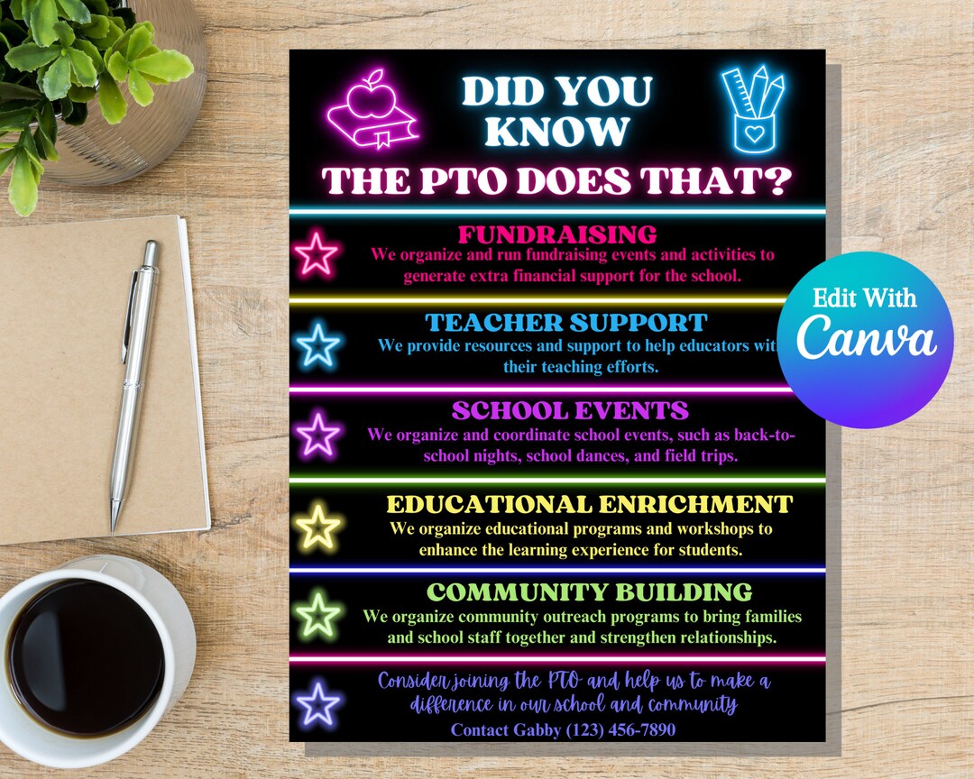 Neon PTO Flyer | PTA Information | Editable Printable Informational ...