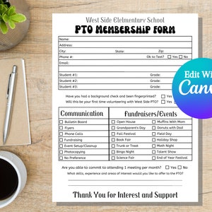 Editable PTO Membership Form | PTO Forms | PTA Printable - Etsy