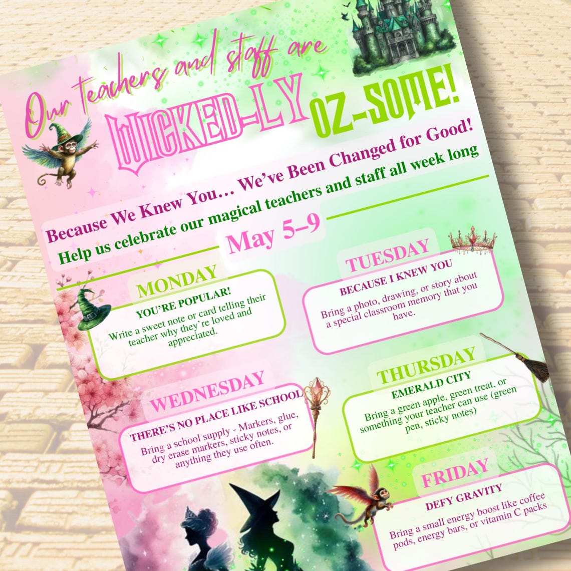Magical Teacher Appreciation Week Flyer | Green and Pink Magica Witch ...