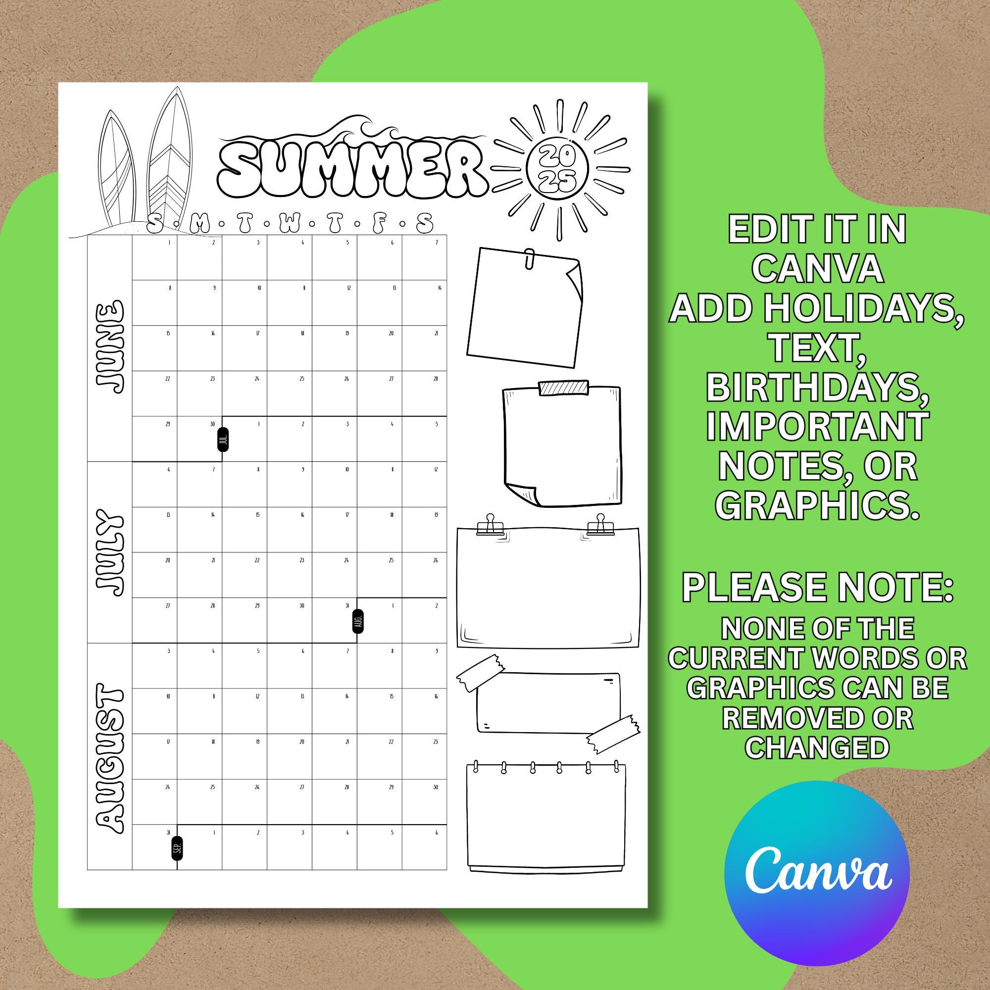Oversized Printable Calendar | Large Wall Calendar | Instant Download ...