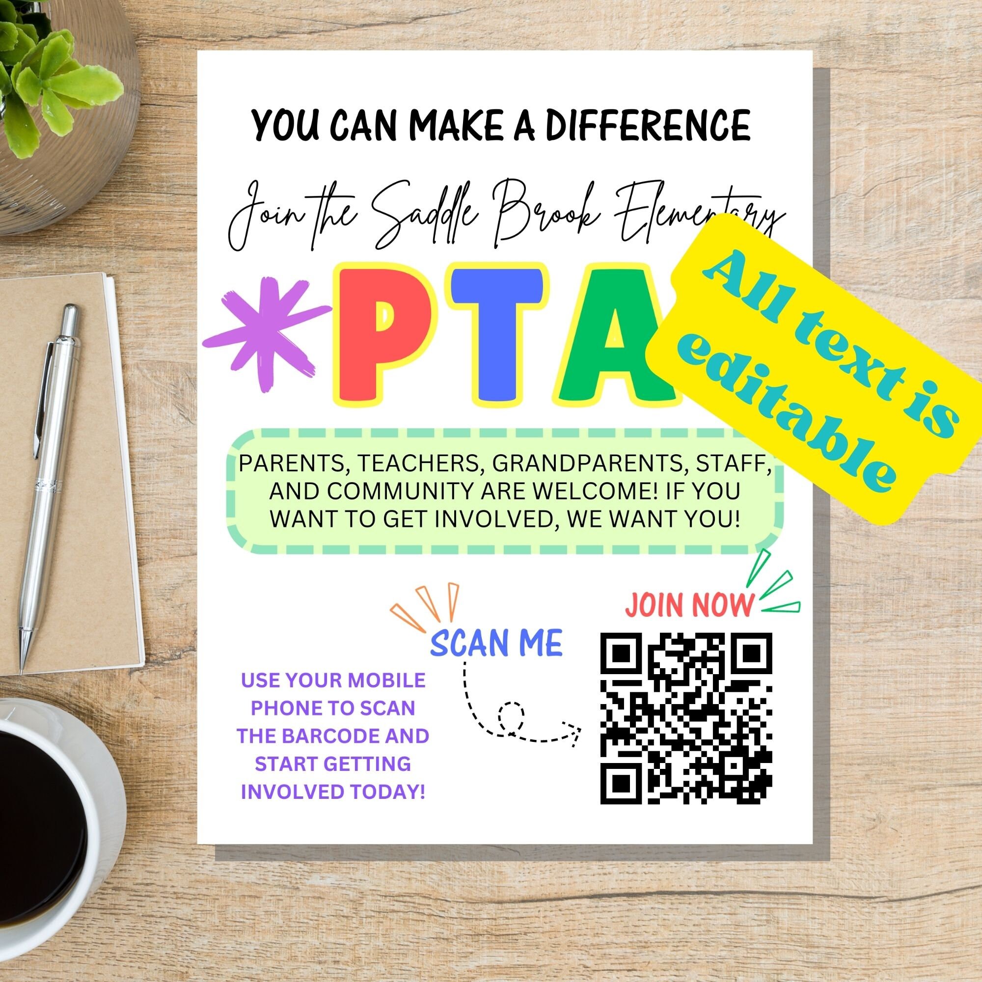 Colorful Join the PTO Flyer | PTA Information | PTA Flyer | Editable ...
