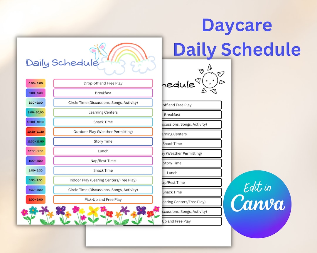 Daycare Daily Schedule Customizable Template | Daycare Forms | Daycare ...