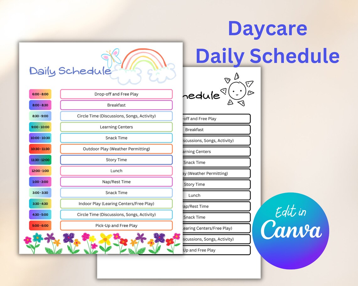 Daycare Daily Schedule Customizable Template | Daycare Forms | Daycare ...