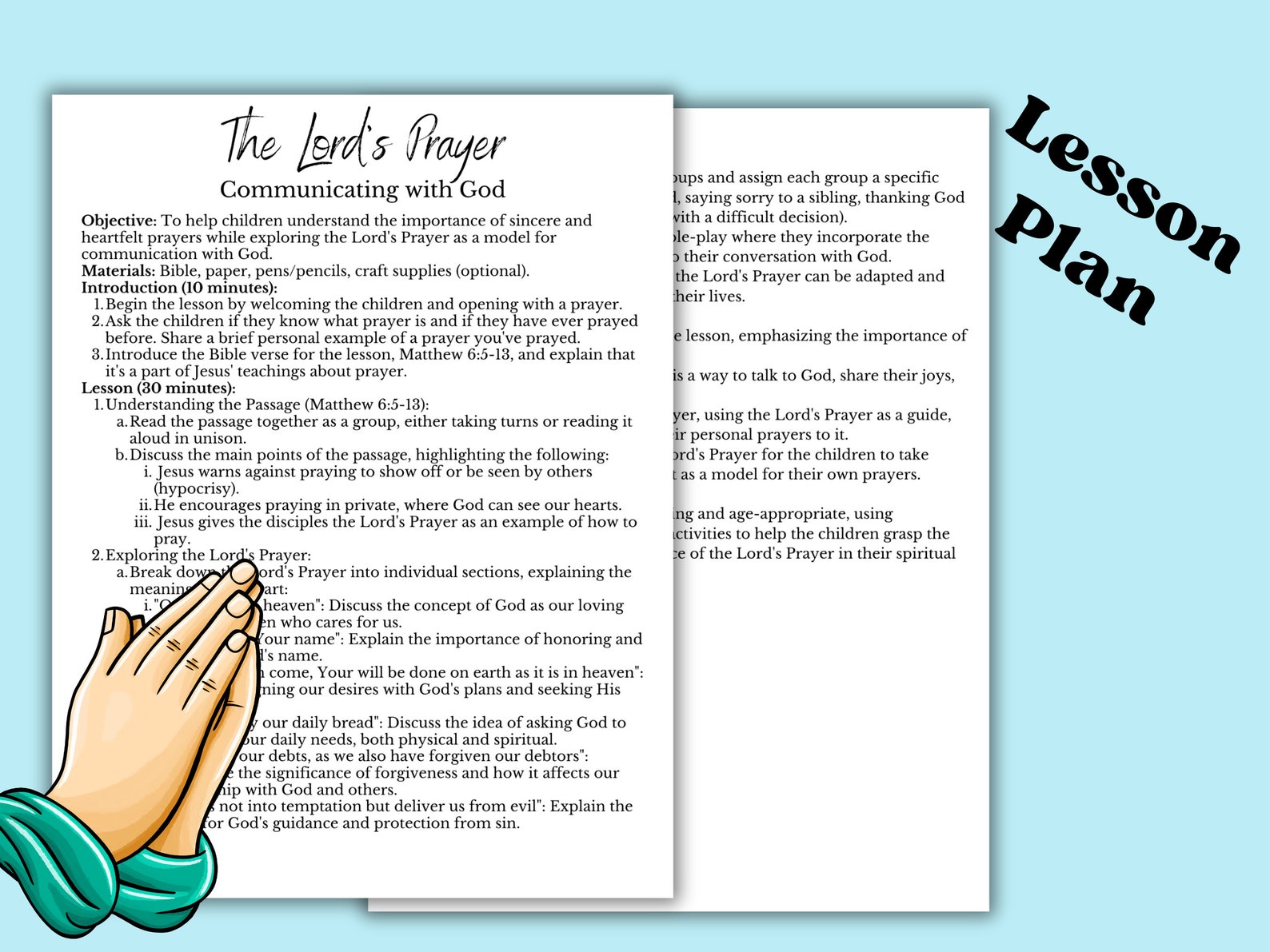Lord's Prayer Lesson Plan for Children | Sunday School Worksheets ...