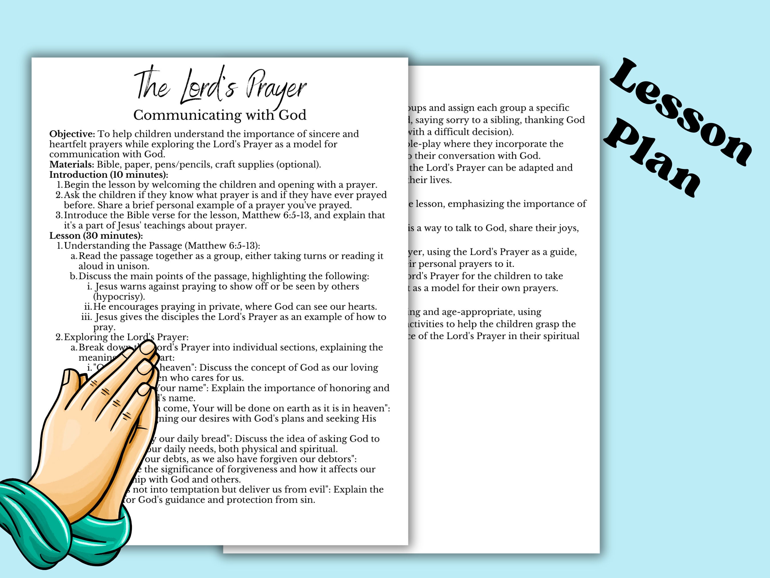 Lord's Prayer Lesson Plan for Children | Sunday School Worksheets ...