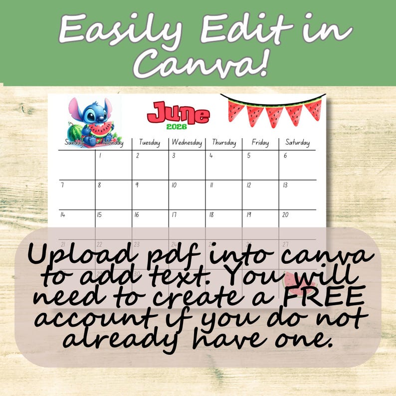 Stitch 2025-2026 Calendar | Printable Calendar | Editable Calendar - Etsy
