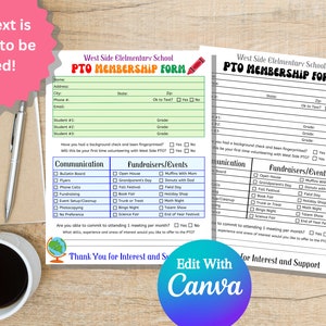 Editable PTO Membership Form | PTO Forms | PTA Printable - Etsy