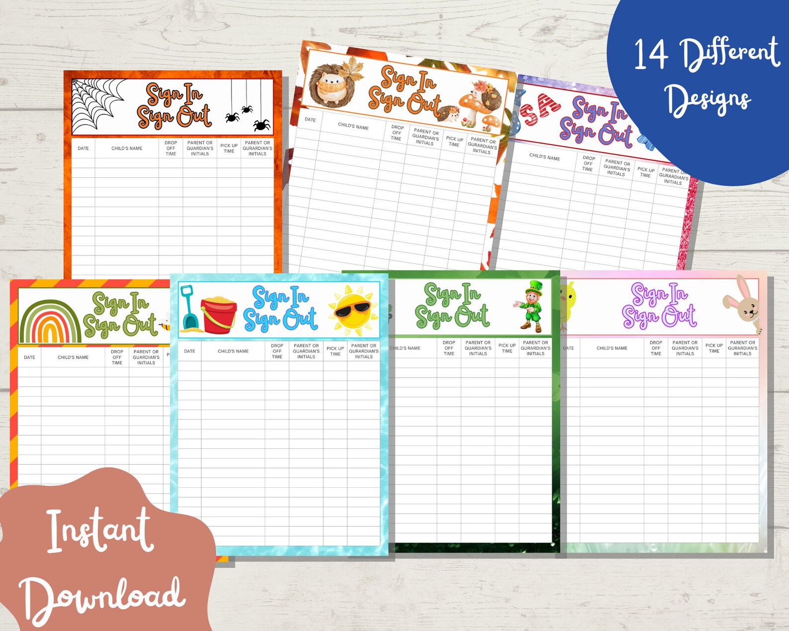 Sign in and Out Form for Daycare, School, Childcare, Preschool Sign in ...