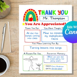 Teacher Appreciation Week, All About My Teacher Rainbow Fill in Blank ...