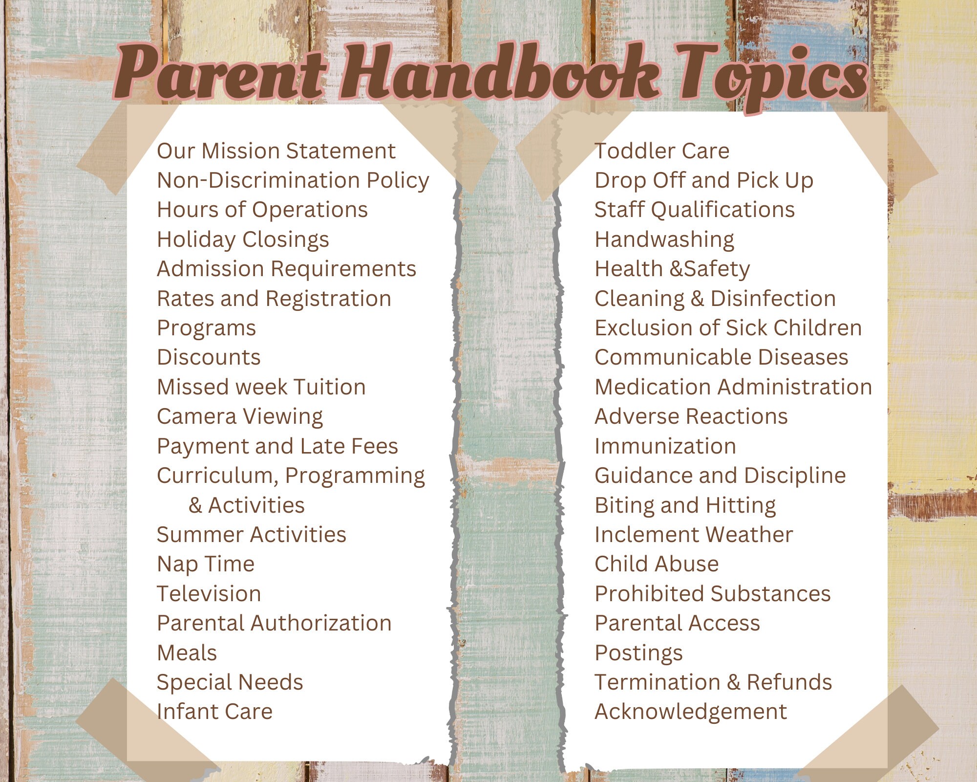 Daycare Parent Handbook | Editable Childcare Center Policies and ...