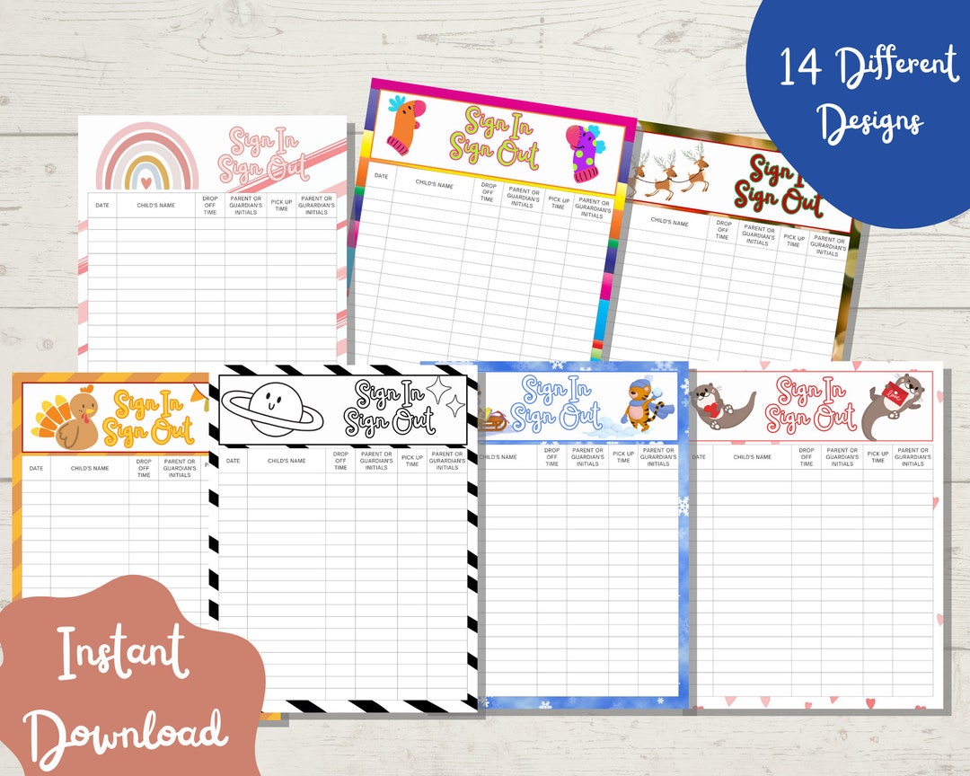 Sign in and Out Form for Daycare, School, Childcare, Preschool Sign in ...