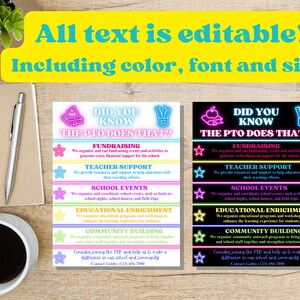 Neon PTO Flyer | PTA Information | Editable Printable Informational ...