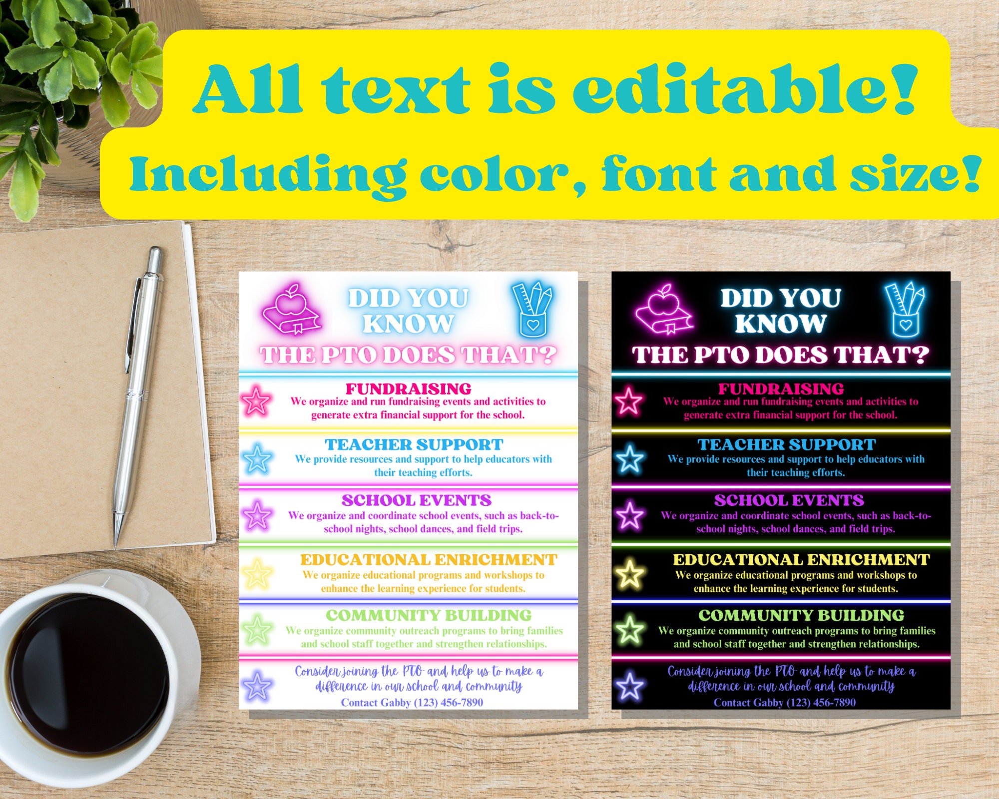 Neon PTO Flyer | PTA Information | Editable Printable Informational ...