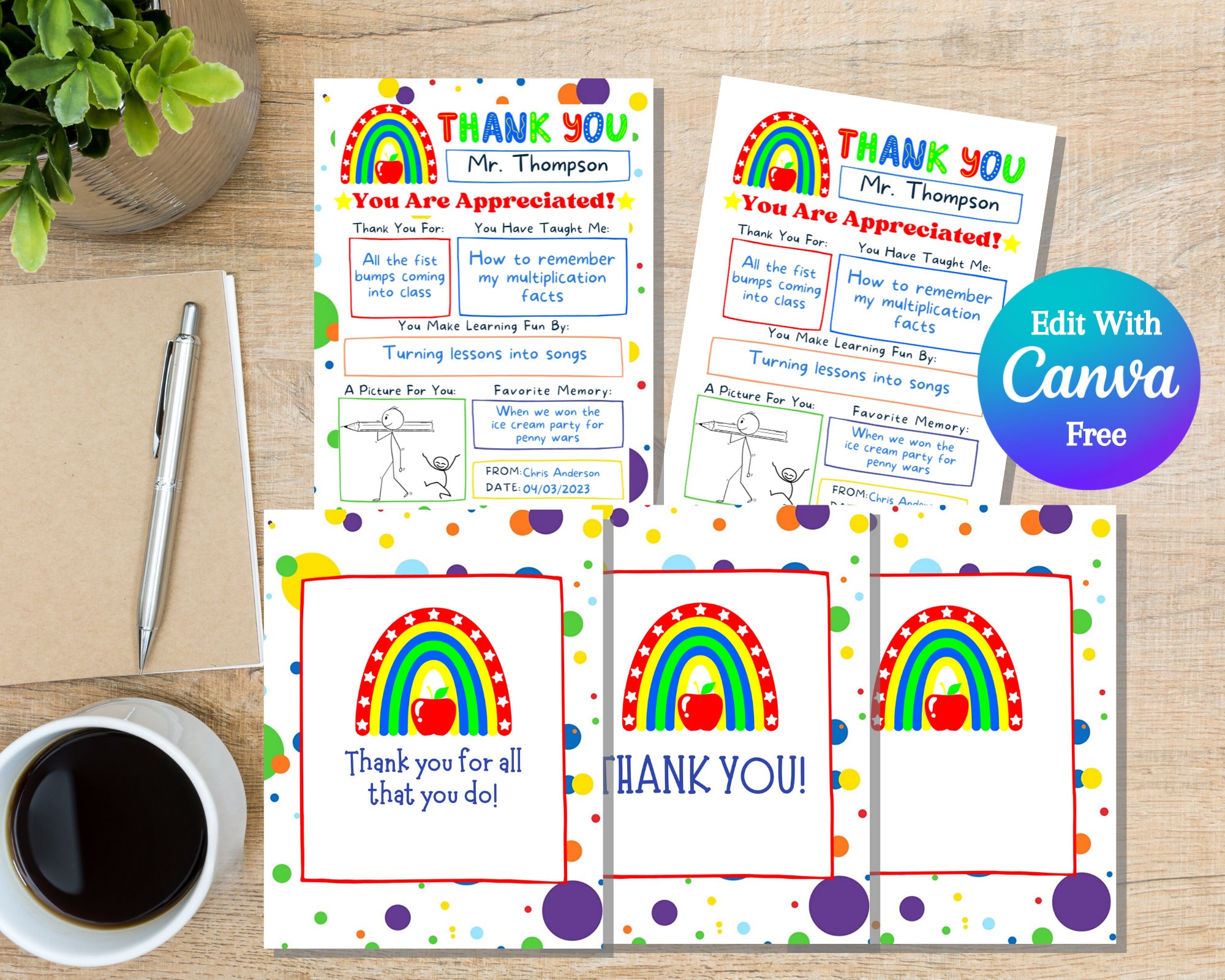 Teacher Appreciation Week, All About My Teacher Rainbow Fill in Blank ...